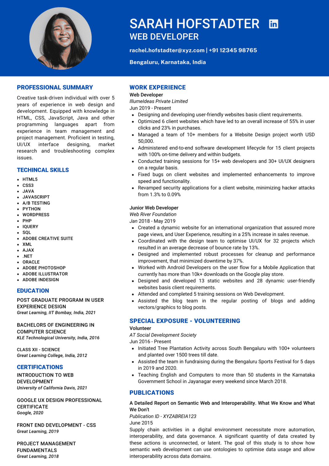 Web Developer Resume - Sample Template & Writing Guide