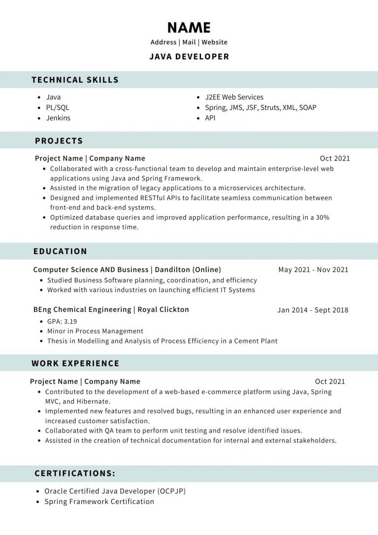Java Developer Resume | Templates and Samples in 2025