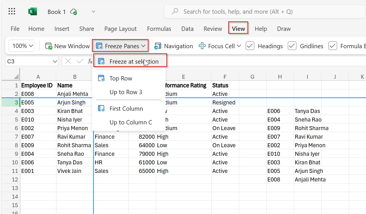 How to Freeze/Unfreeze Panes in Excel