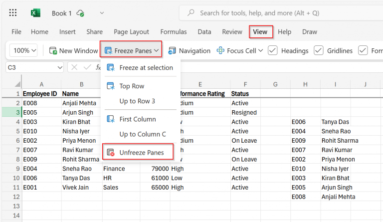 How to Freeze/Unfreeze Panes in Excel