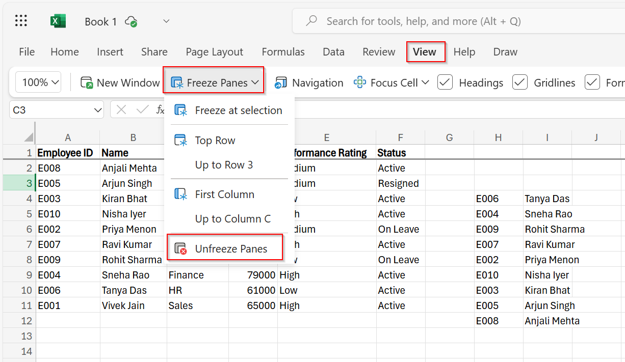 How to Freeze/Unfreeze Panes in Excel